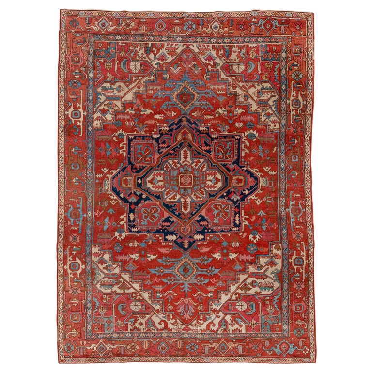 Bright Red Authentic Persian Serapi Carpet For Sale at 1stDibs