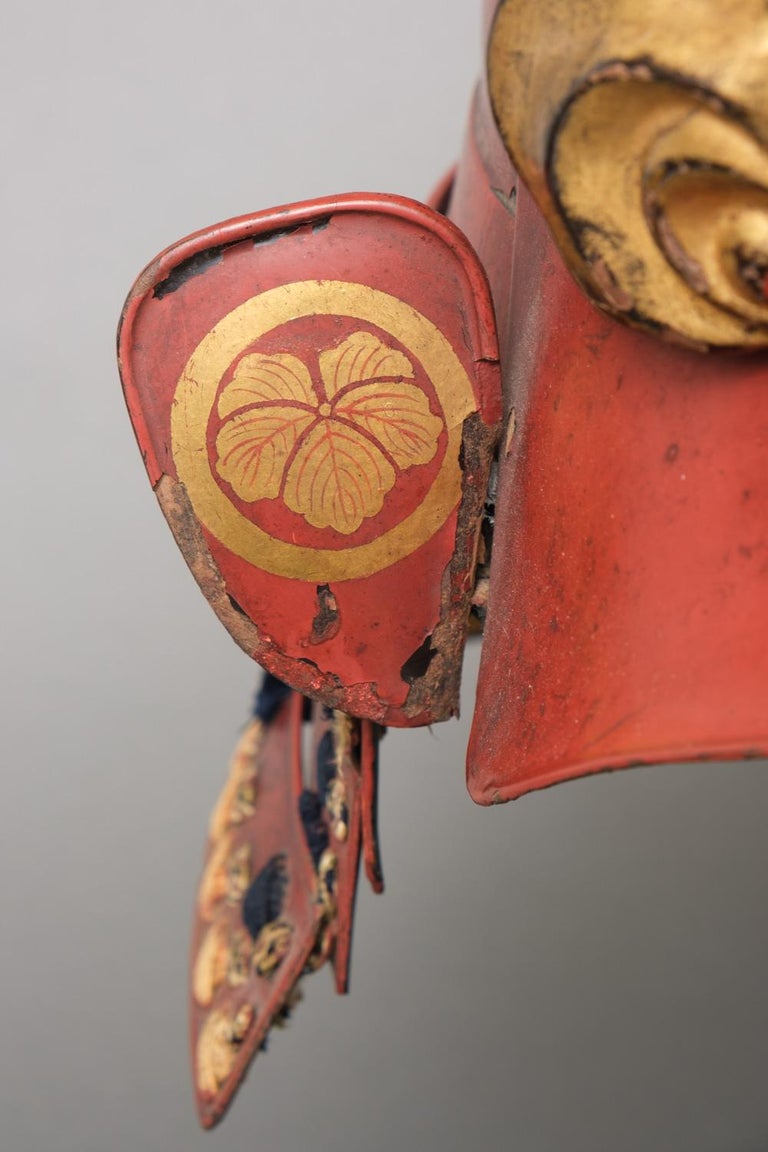 Japanese Red Lacquer 18th Century Zunari'kabuto with Gilded 'Lion Mask ...