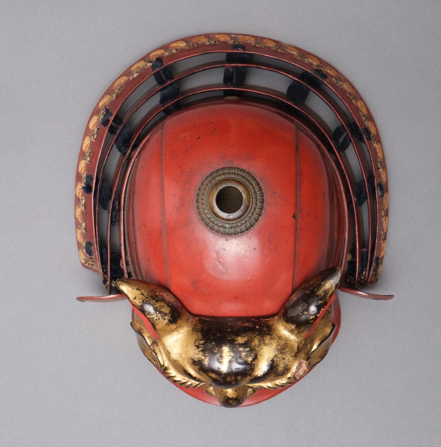 Japanese Red Lacquer 18th Century Zunari'kabuto with Gilded 'Lion Mask ...