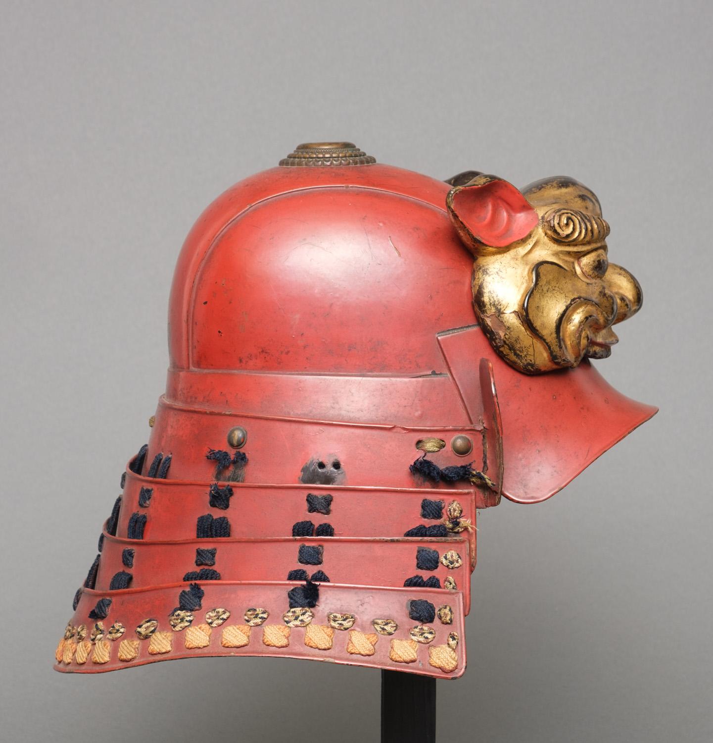 Japanese Red Lacquer 18th Century Zunari'kabuto with Gilded 'Lion Mask ...