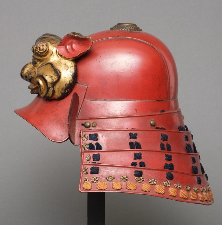 Japanese Red Lacquer 18th Century Zunari'kabuto with Gilded 'Lion Mask ...