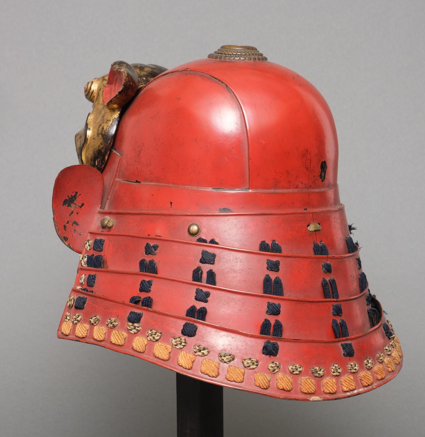 Japanese Red Lacquer 18th Century Zunari'kabuto with Gilded 'Lion Mask ...