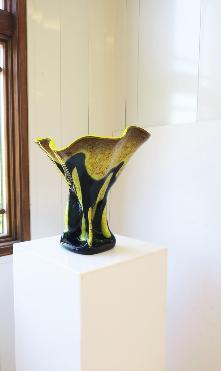 Organic Modern Art Glass Vase Sculpture Neon Yellow and Blue, circa ...