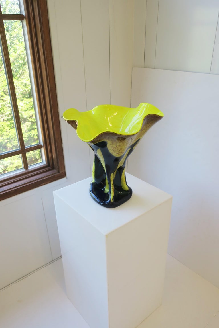 Organic Modern Art Glass Vase Sculpture Neon Yellow and Blue, circa ...