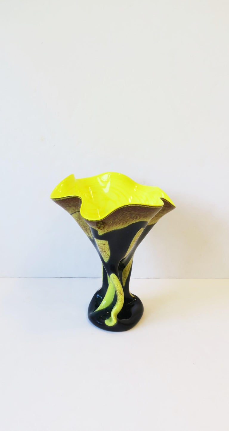 Organic Modern Art Glass Vase Sculpture Neon Yellow and Blue, circa ...