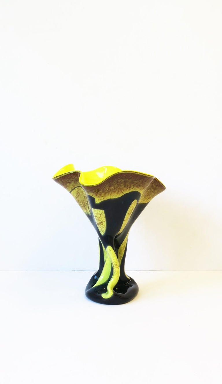 Organic Modern Art Glass Vase Sculpture Neon Yellow and Blue, circa ...