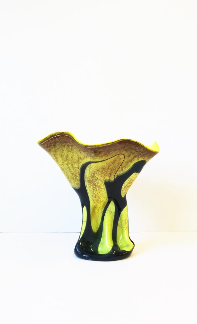 Organic Modern Art Glass Vase Sculpture Neon Yellow and Blue, circa ...