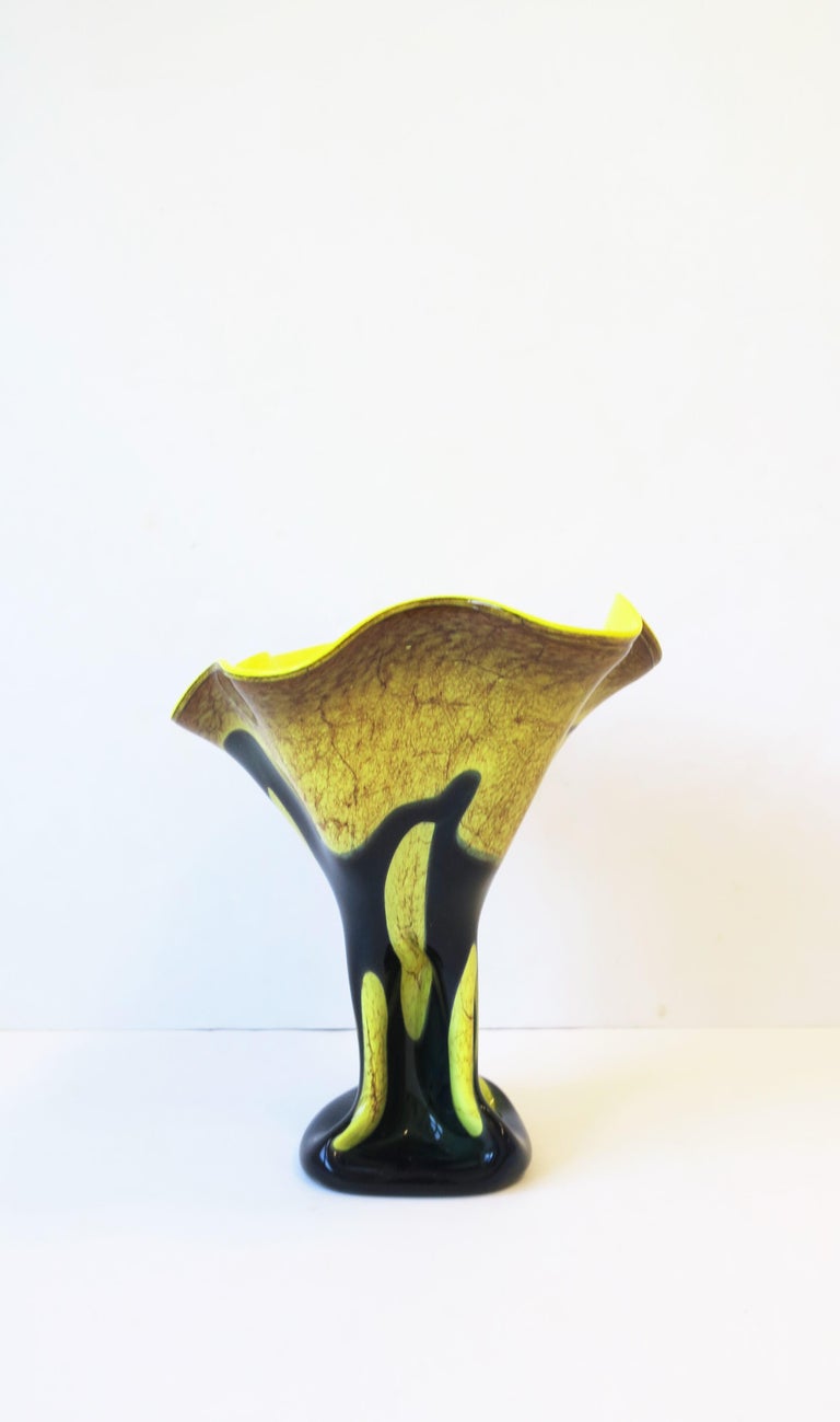 Organic Modern Art Glass Vase Sculpture Neon Yellow and Blue, circa ...