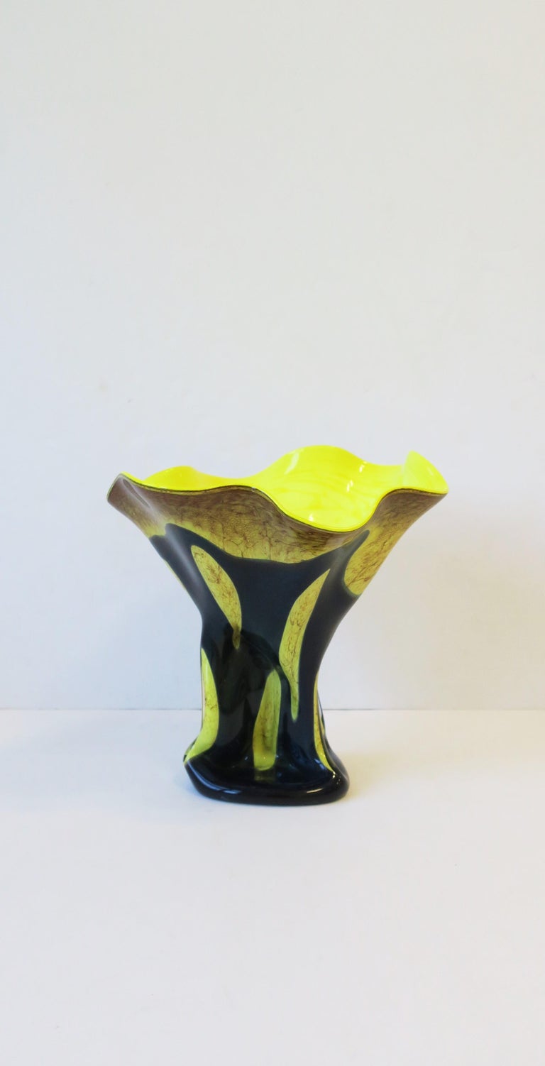 Organic Modern Art Glass Vase Sculpture Neon Yellow and Blue, circa ...