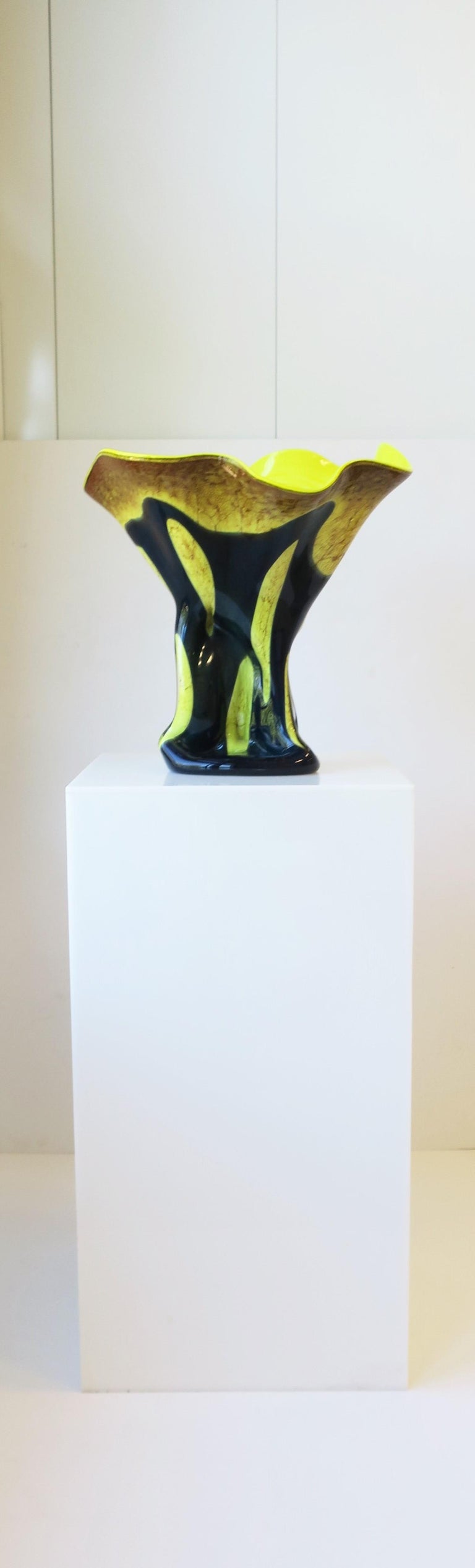 Organic Modern Art Glass Vase Sculpture Neon Yellow and Blue, circa ...