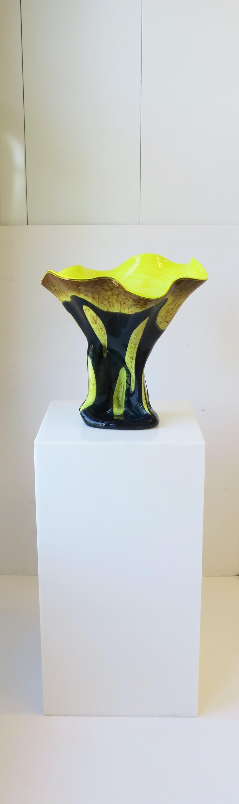 Organic Modern Art Glass Vase Sculpture Neon Yellow and Blue, circa ...