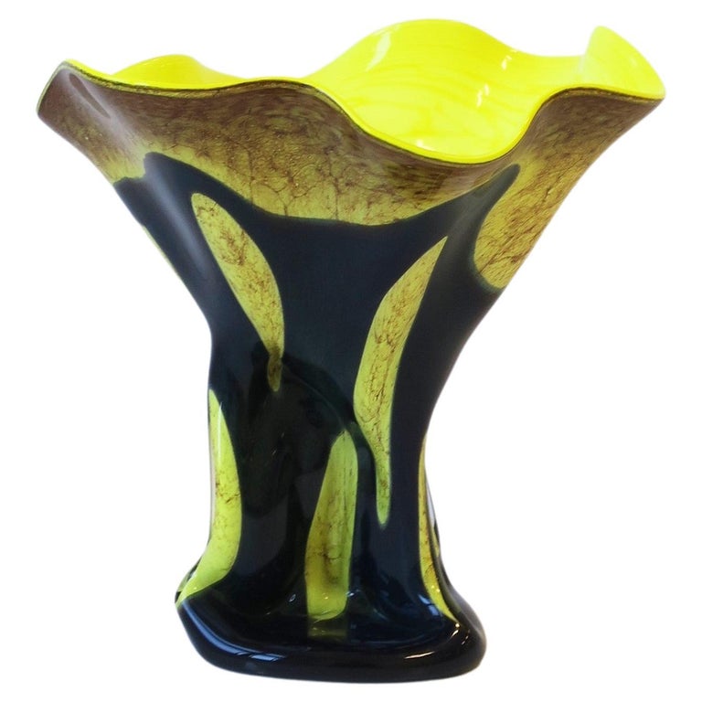 Organic Modern Art Glass Vase Sculpture Neon Yellow and Blue, circa ...