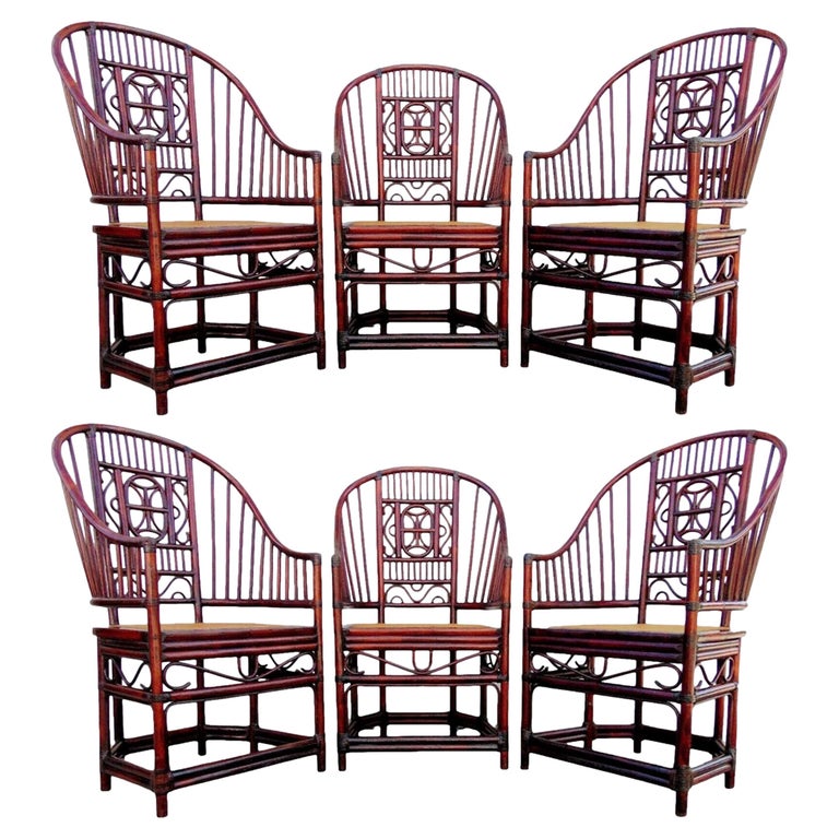Brighton Pavilion Style Rattan Armchairs, Set of Six For Sale at 1stDibs