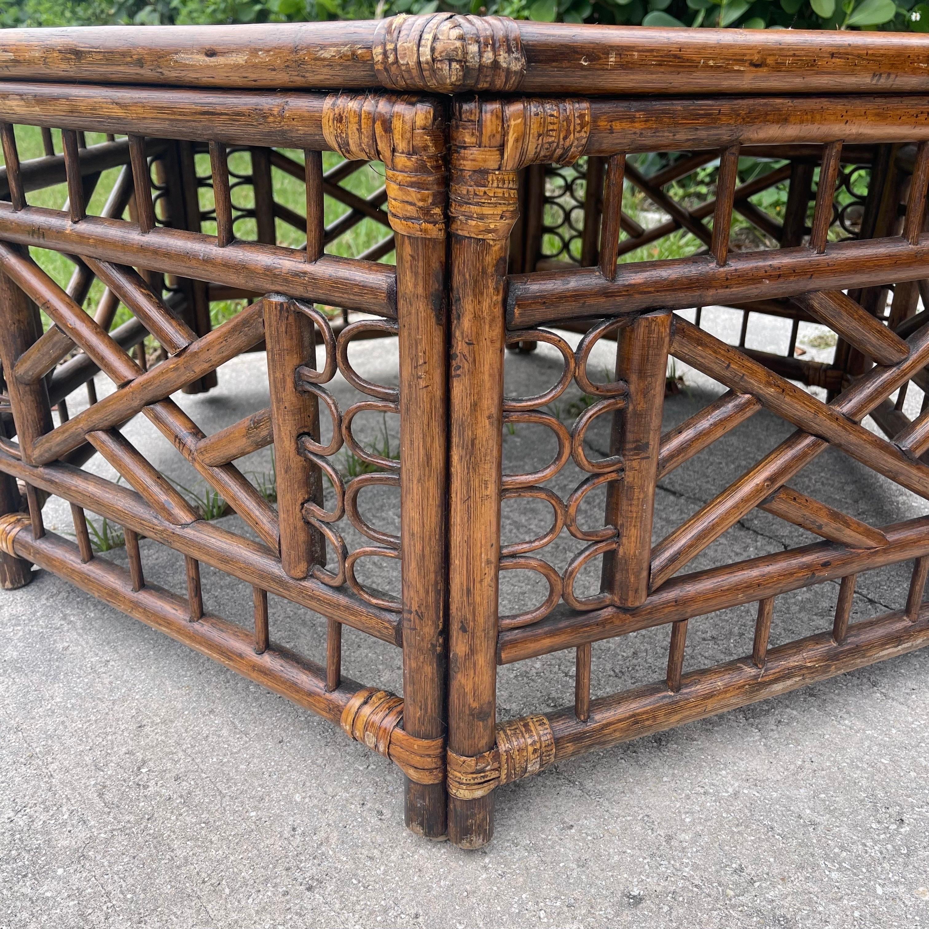 Brighton Style Rattan Bamboo Cane Chinese Chippendale Hexagonal Coffee ...