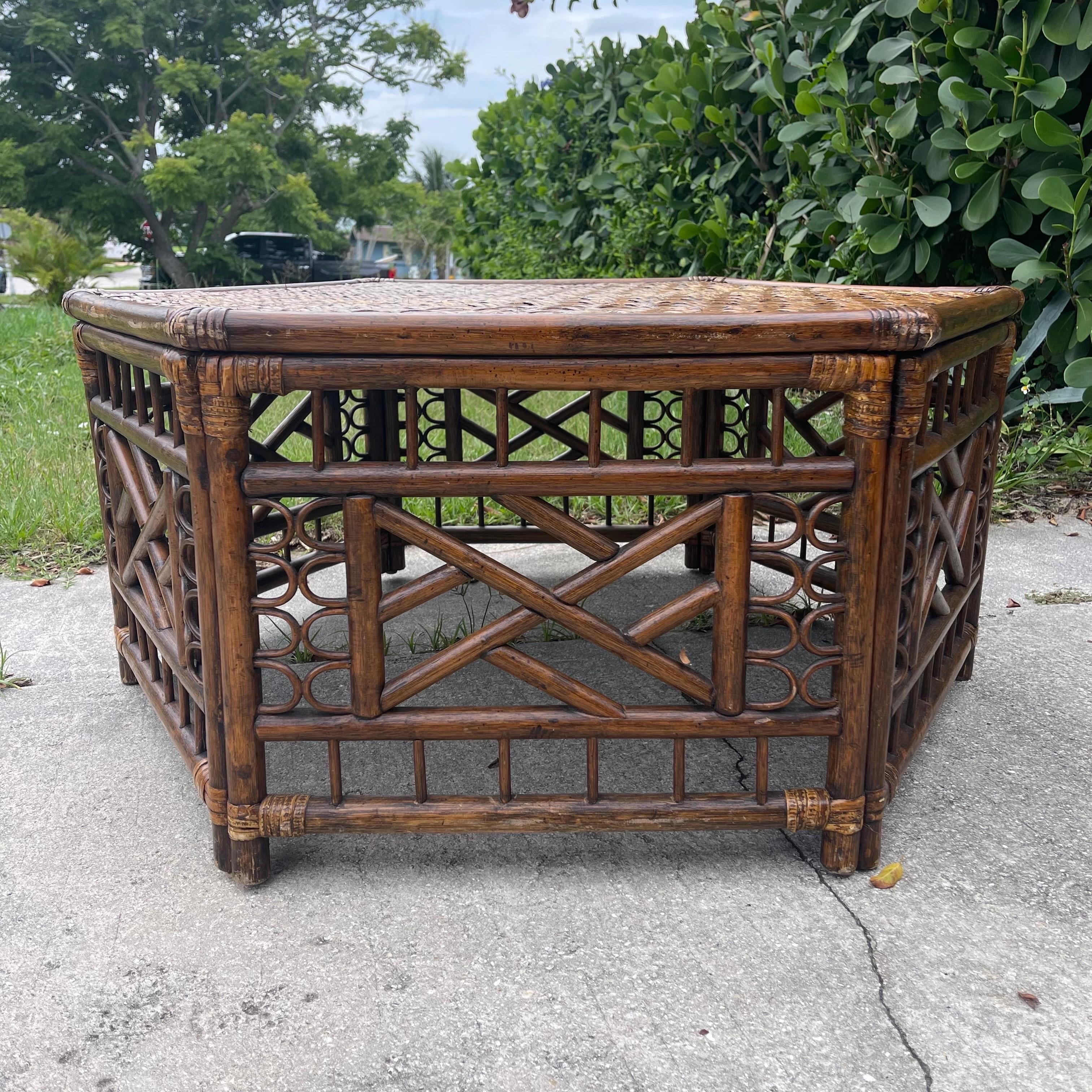 Brighton Style Rattan Bamboo Cane Chinese Chippendale Hexagonal Coffee ...