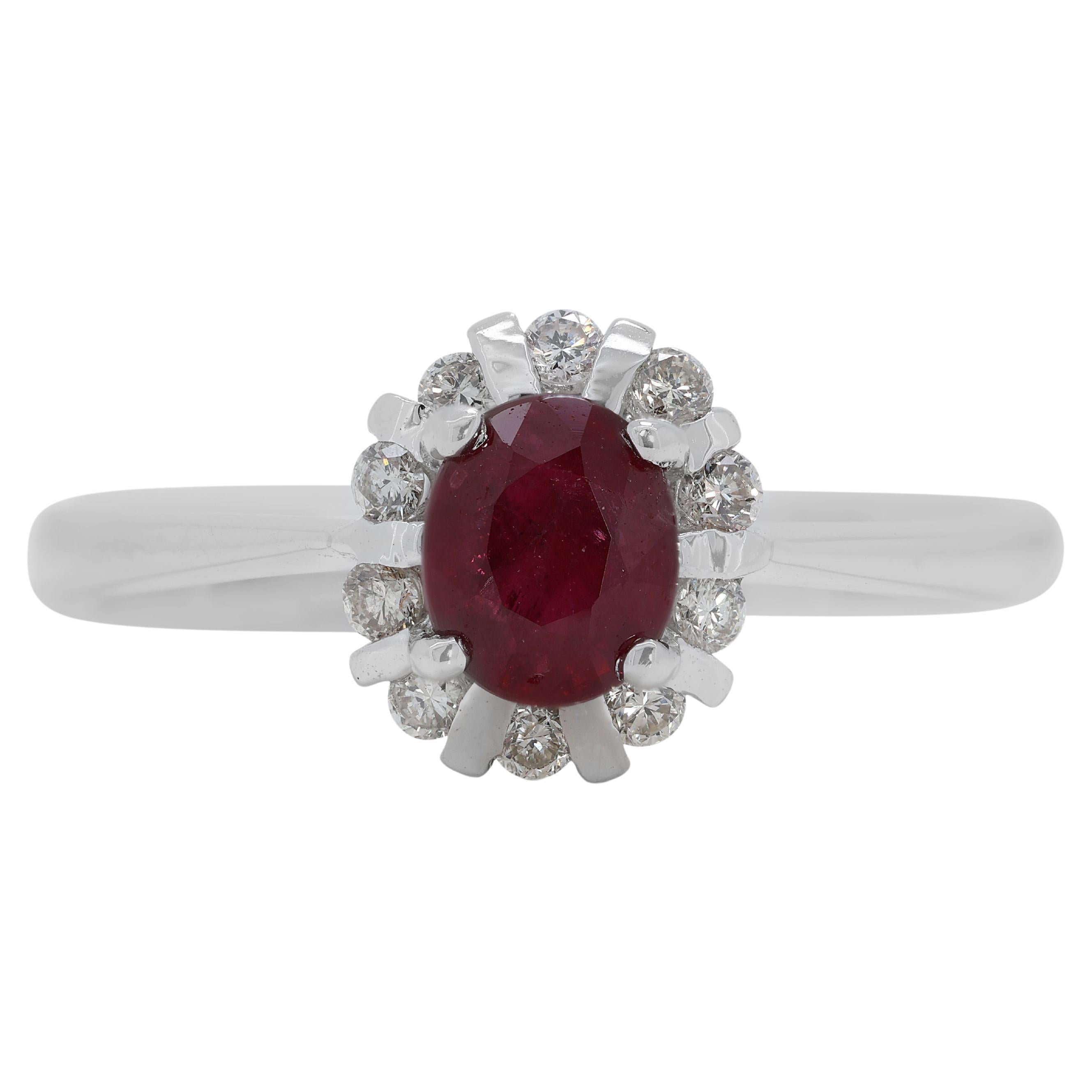 Lovely 0.30ct Ruby with Natural Diamond Ring in 18K White Gold For Sale ...