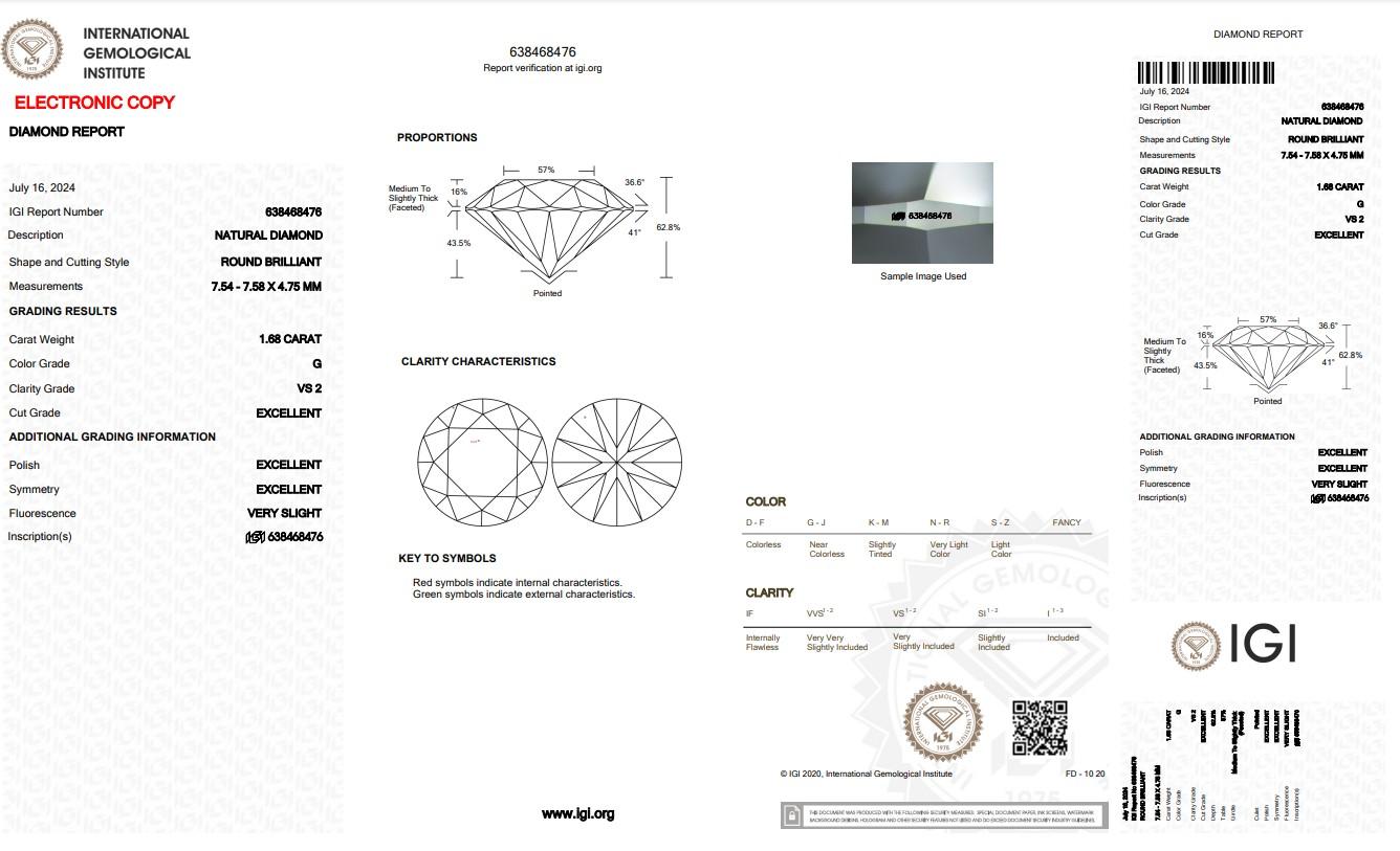Brilliant 1.68ct Triple Excellent Ideal Cut Round Diamond -IGI ...