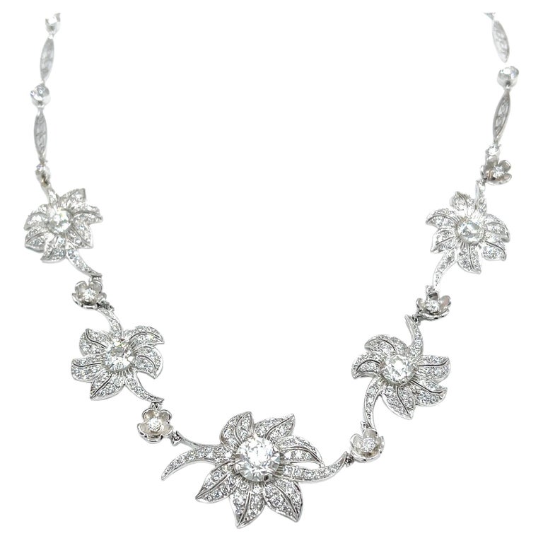 Brilliant Art Deco Diamond Flower Necklace at 1stDibs