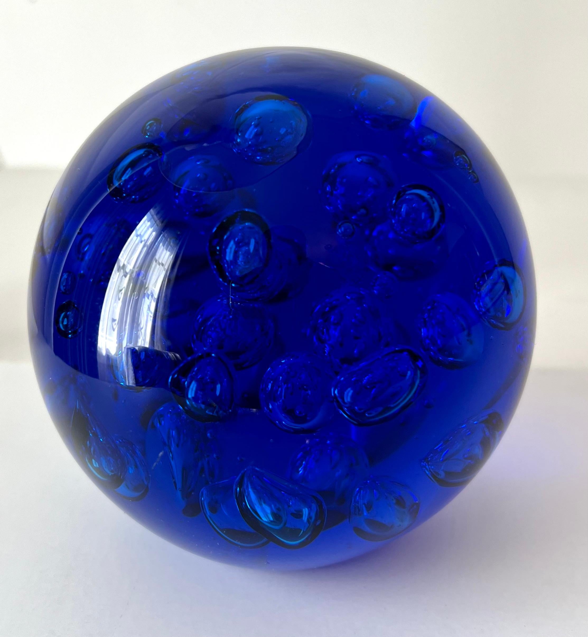 Brilliant Cobalt Blue Glass Paper Weight with Bubbles For Sale at ...