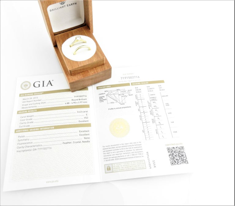 Brilliant Earth GIA Certified 18 Karat Gold Diamond Engagement Ring and ...