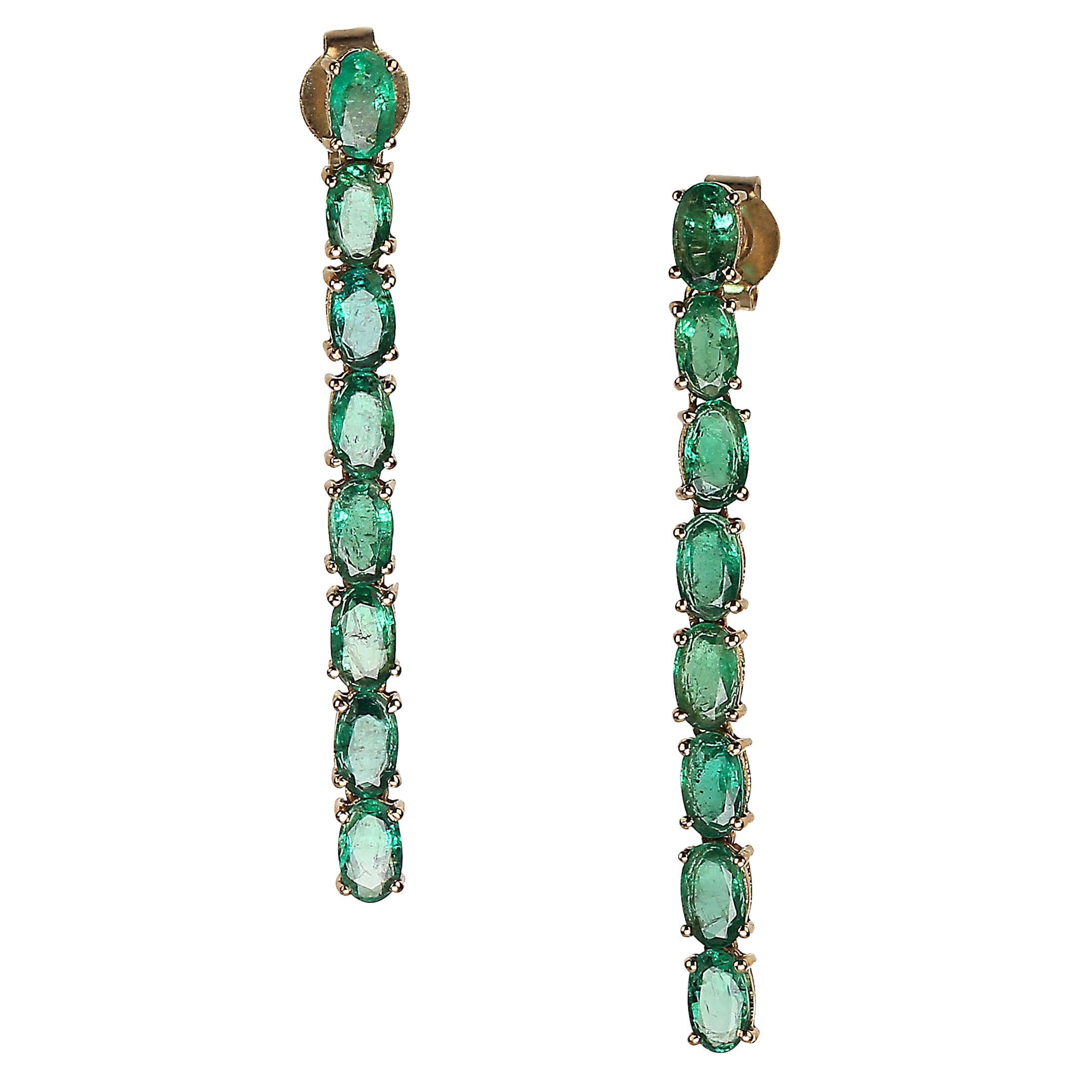 Elegant Green Emerald Diamond Gold Drop Earrings For Sale at 1stDibs