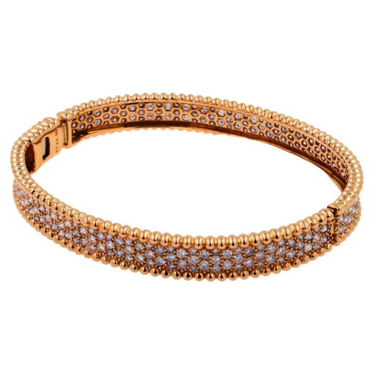 Brilliant Round Diamonds Pave Golden Bead Solid 18k Rose Gold Bangle ...