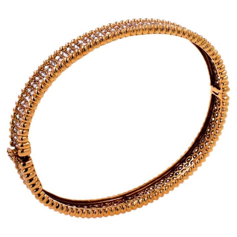 Brilliant Round Diamonds Pave Golden Bead Solid 18k Rose Gold Bangle ...