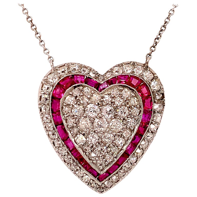 Brilliant Ruby and Diamond Heart Necklace at 1stDibs
