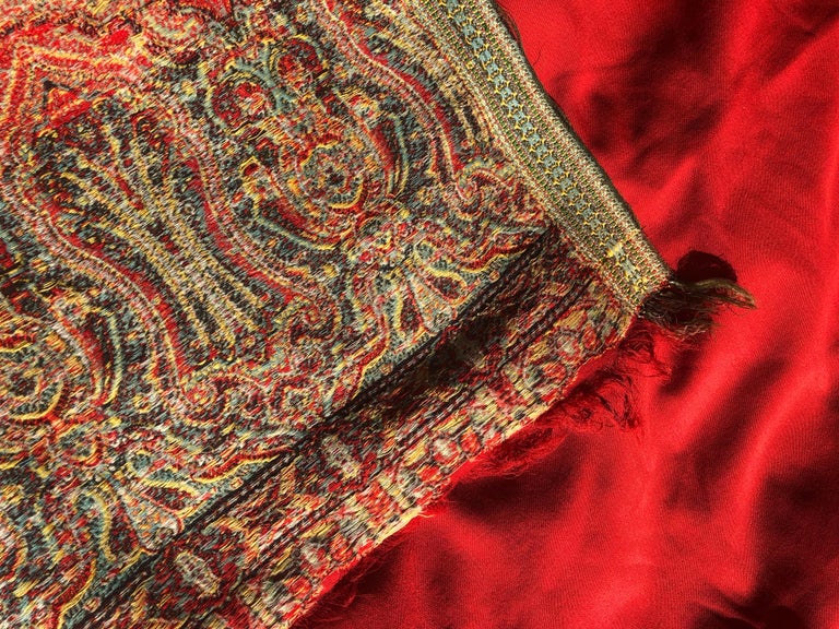 Tomato Red Wool Kashmiri Paisley Bordered Throw For Sale at 1stDibs ...