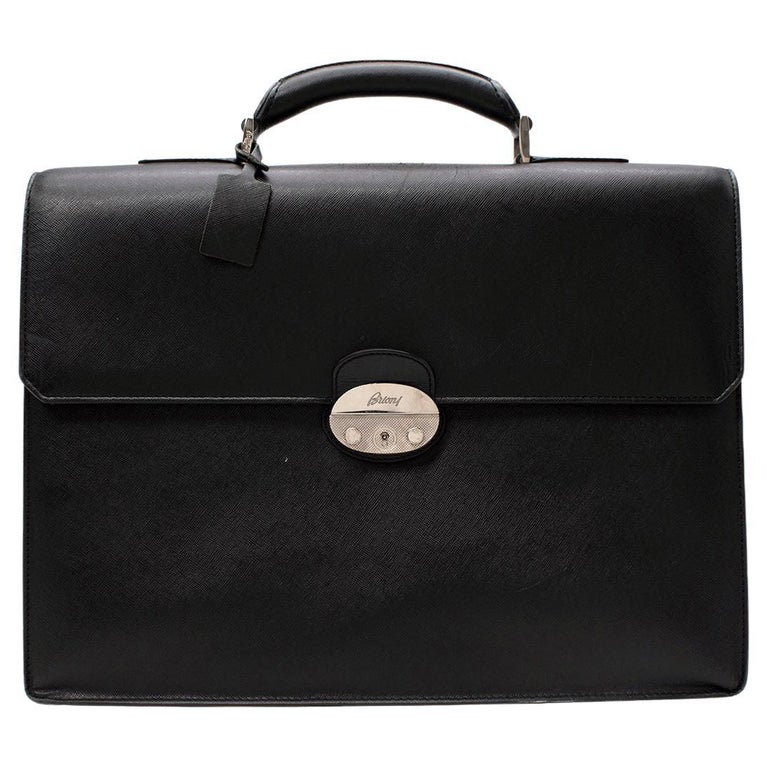 Brioni Black Textured Leather Top Handle Briefcase For Sale at 1stDibs