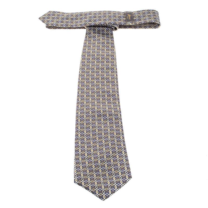 Versace Grey/Navy Blue Patterned Silk Tie For Sale at 1stDibs