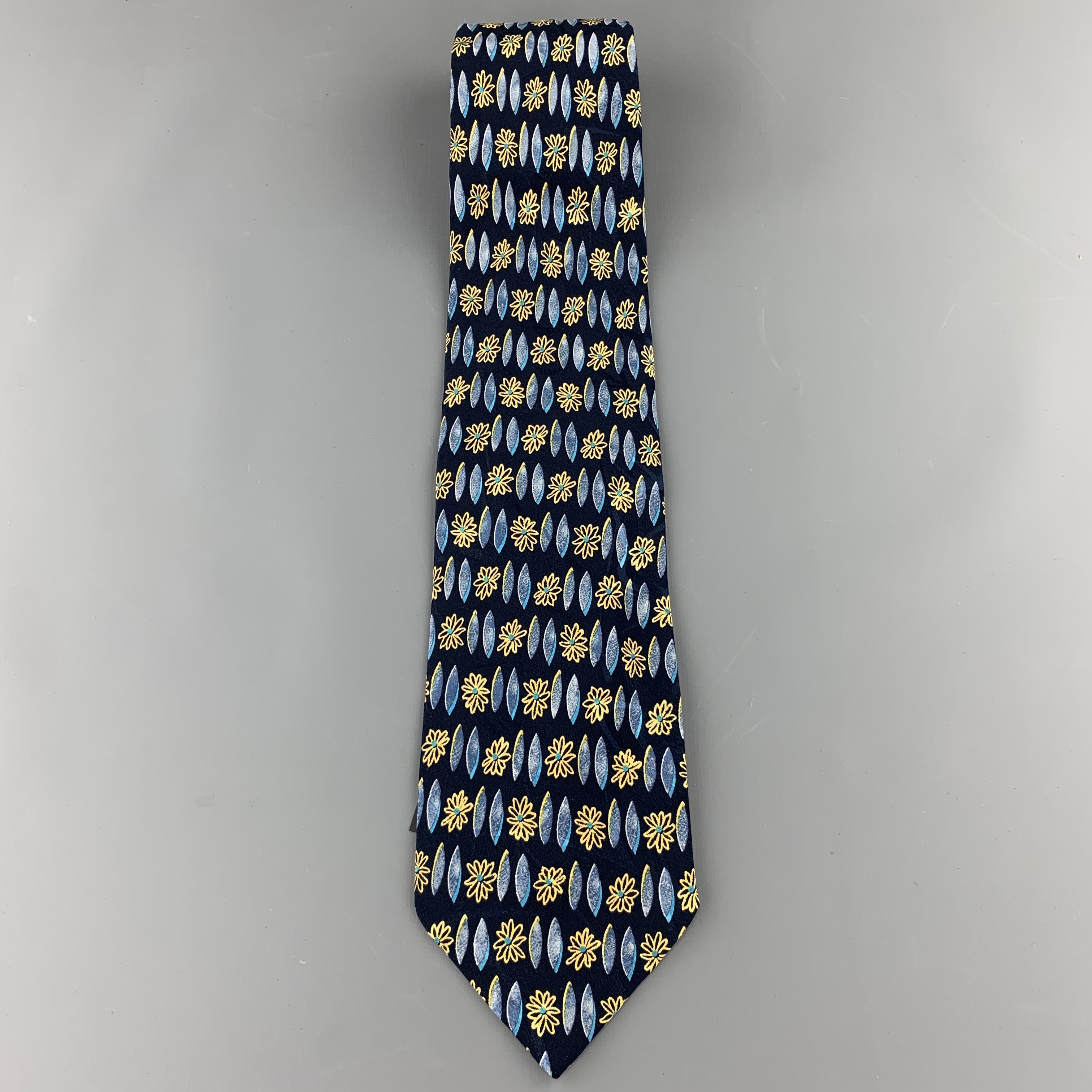 BRIONI Navy Blue and Yellow Flower Print Silk Tie at 1stDibs | yellow ...
