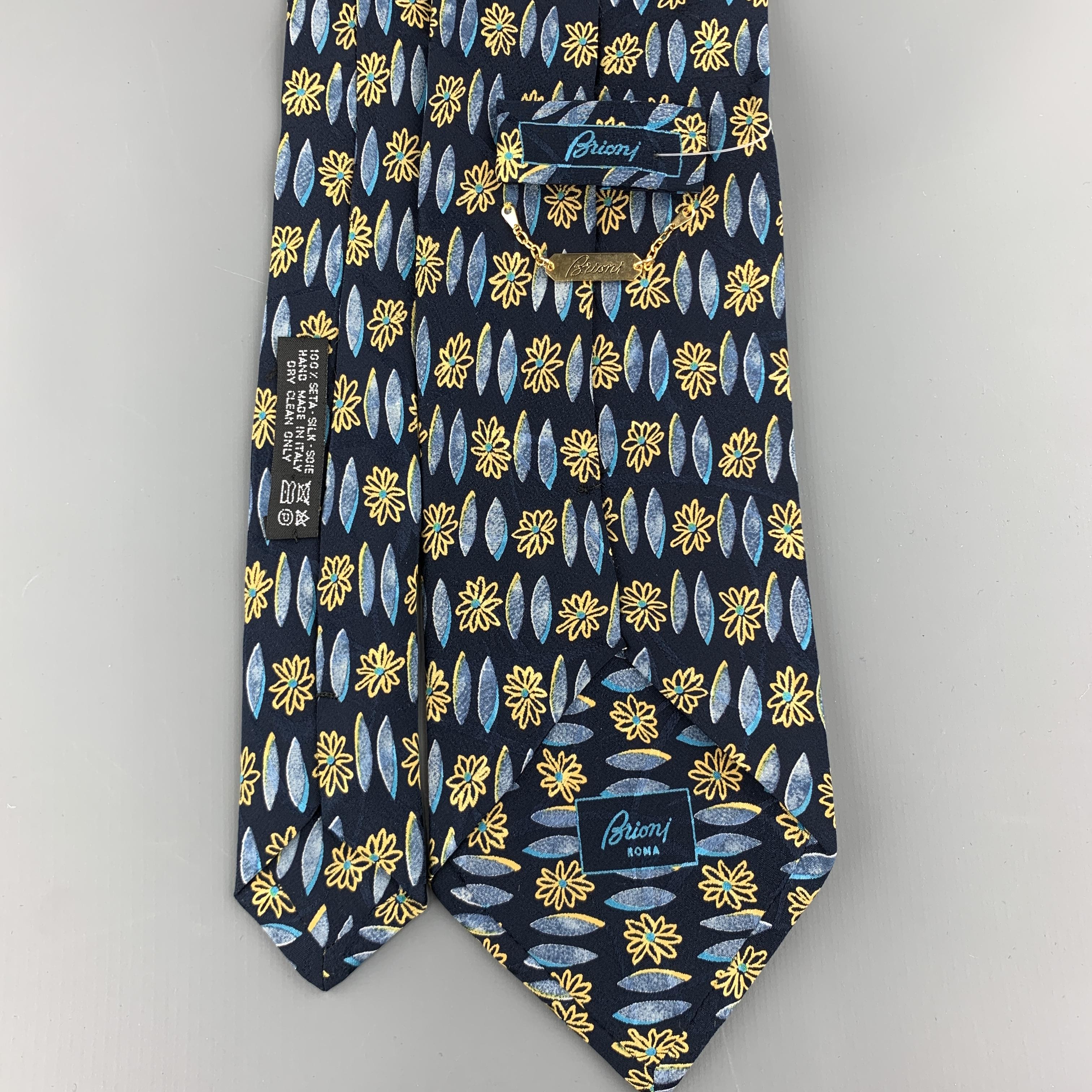 BRIONI Navy Blue and Yellow Flower Print Silk Tie at 1stDibs | yellow ...