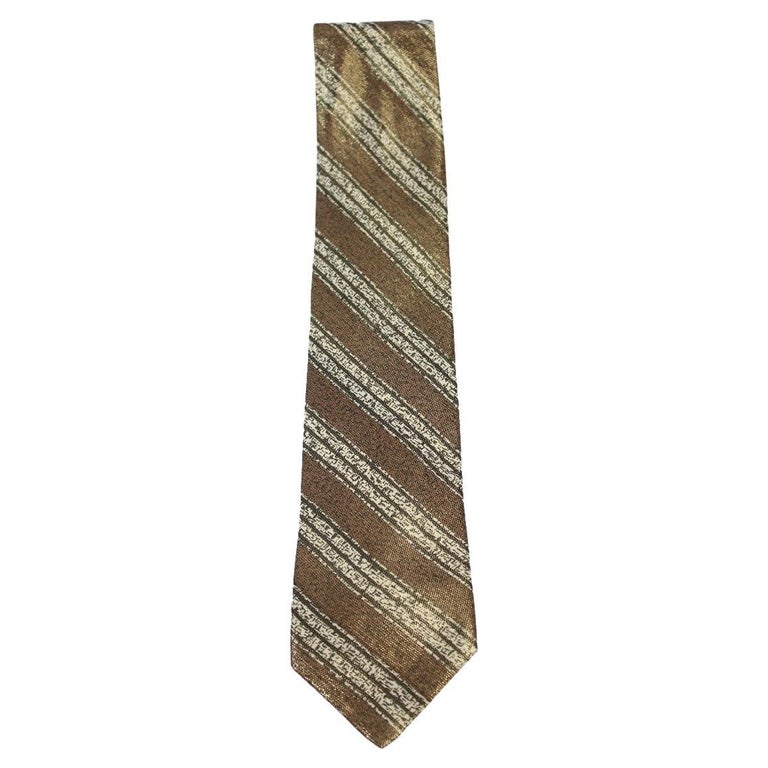 Brioni Vintage Gold Green Silk Geometric Tie For Sale at 1stDibs