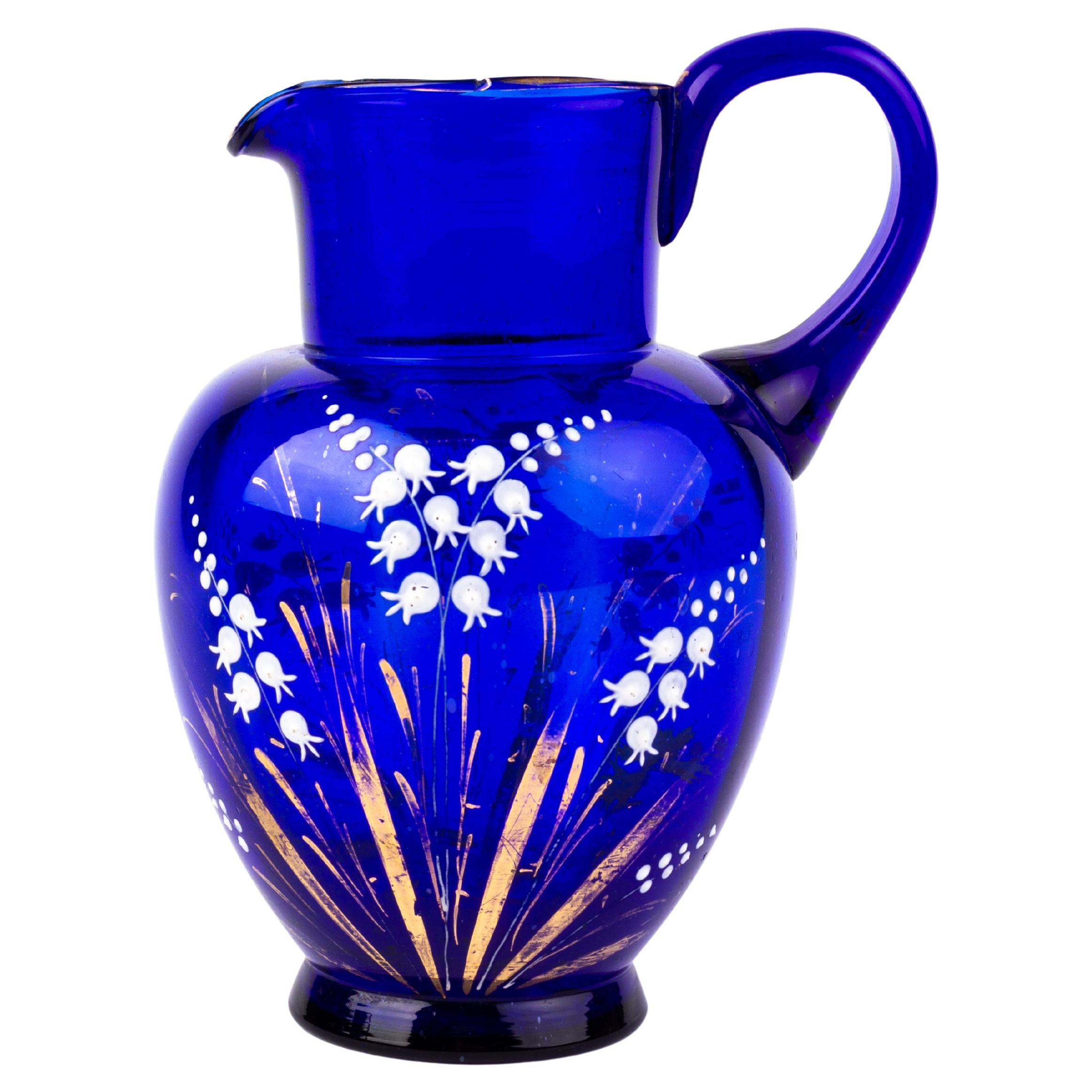 Bristol Blue Victorian Glass Jug 19th Century For Sale at 1stDibs