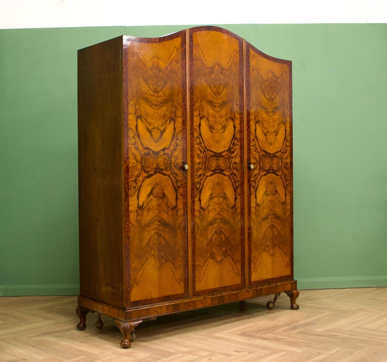 British Art Deco Burr Walnut Wardrobe, 1930s at 1stDibs