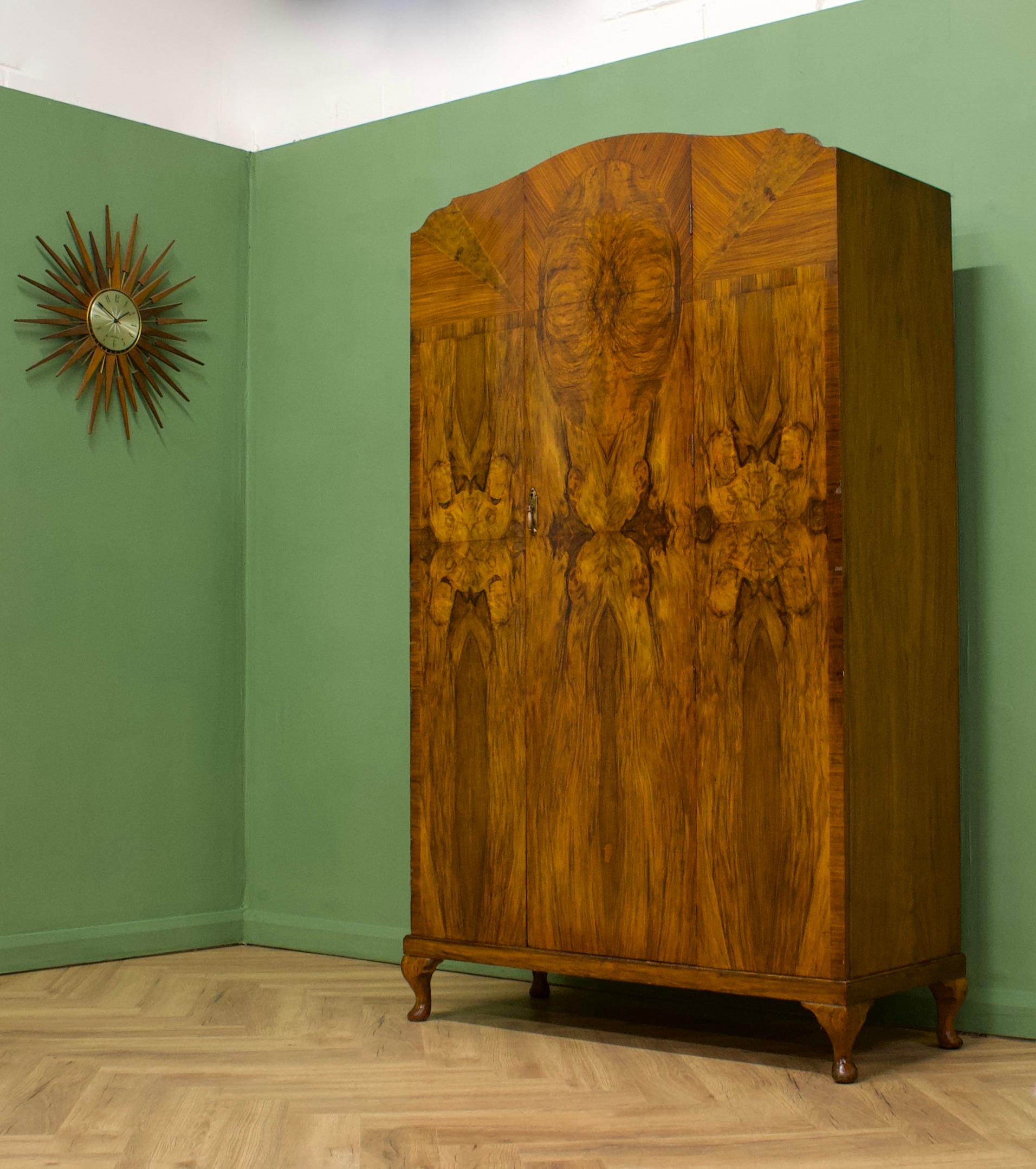 British Art Deco Burr Walnut Wardrobe, 1930s For Sale at 1stDibs