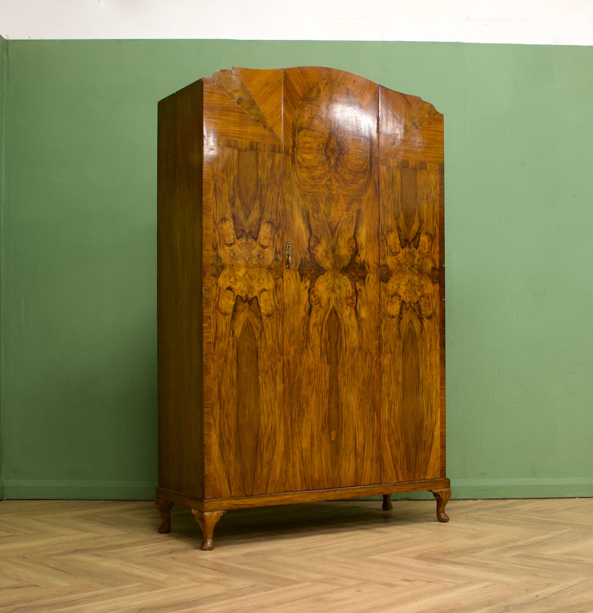 British Art Deco Burr Walnut Wardrobe, 1930s For Sale at 1stDibs