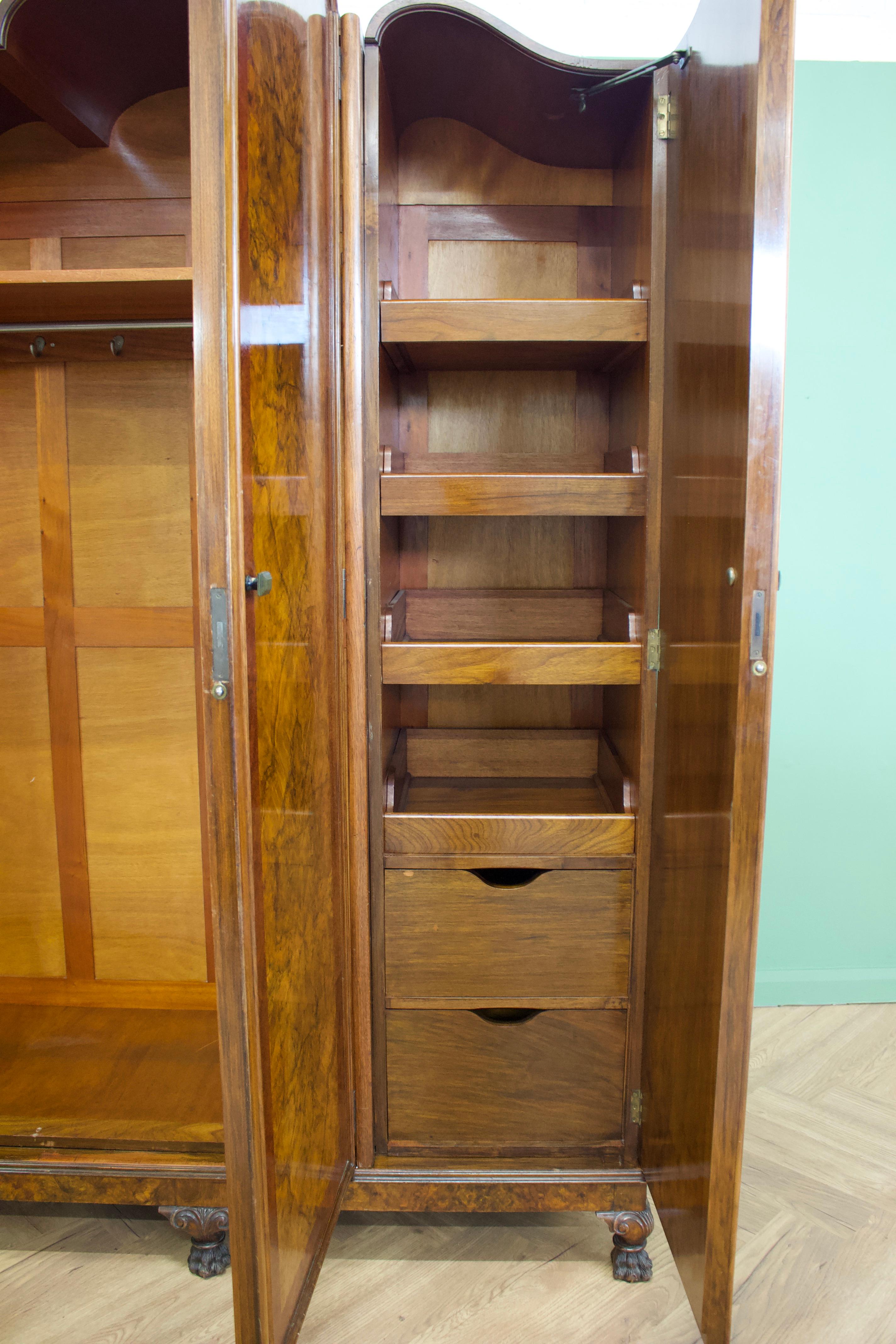 British Art Deco Burr Walnut Wardrobe, 1930s at 1stDibs | 1930s wardrobe
