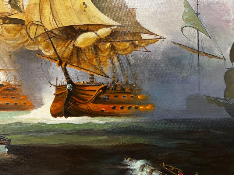 British Artist - Battle of Trafalgar Very Large British Oil depicting ...