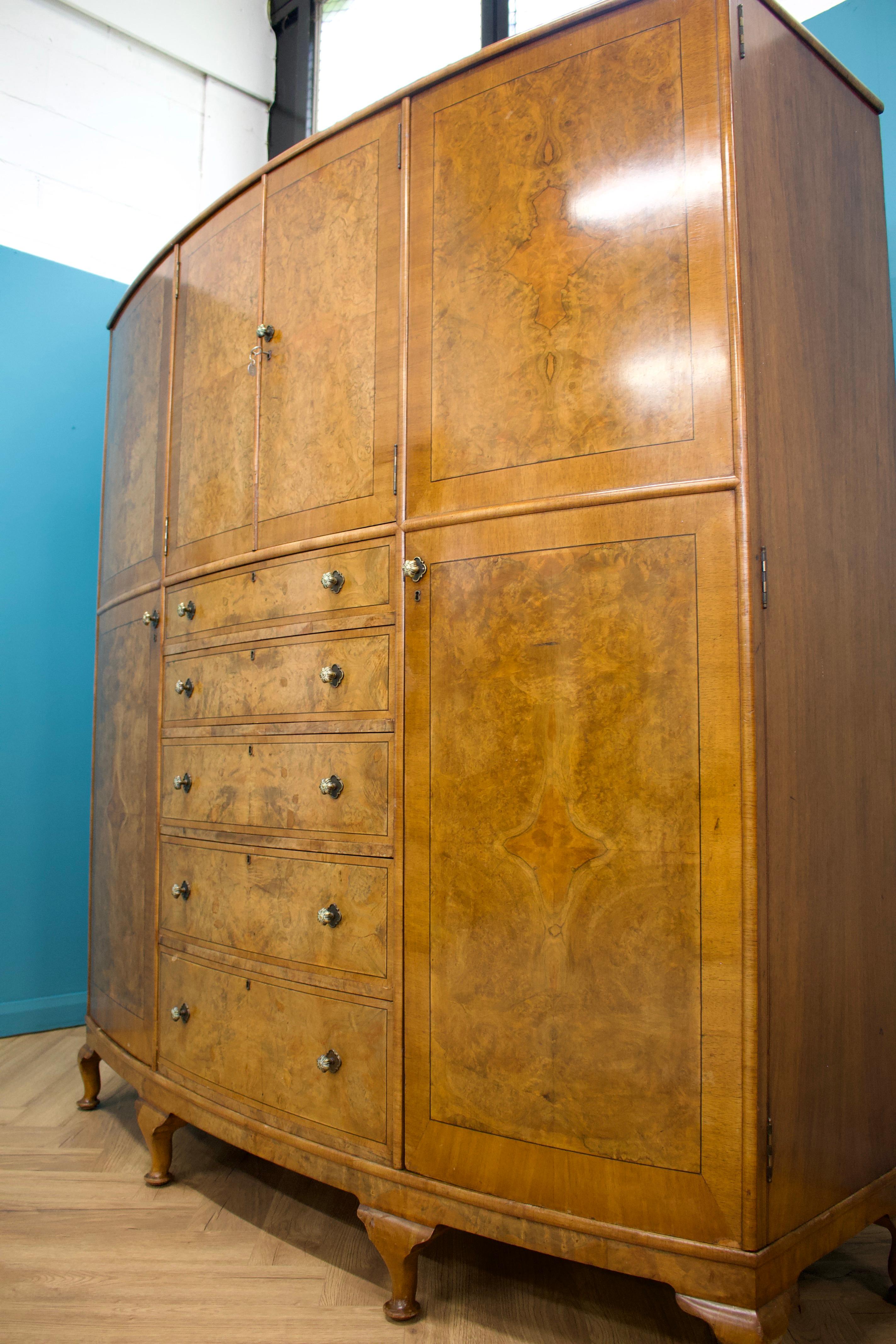 British Burr Walnut Wardrobe, 19th Century For Sale at 1stDibs