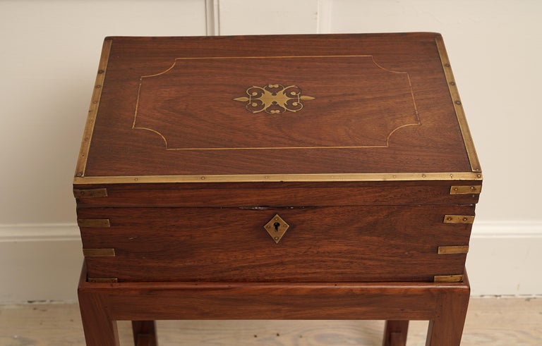 British Campaign Mahogany Officers Chest on Stand, Early 1900s at 1stDibs