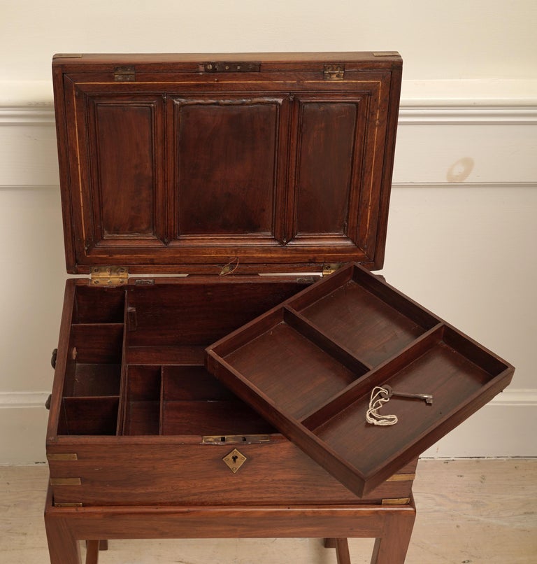 British Campaign Mahogany Officers Chest on Stand, Early 1900s at 1stDibs