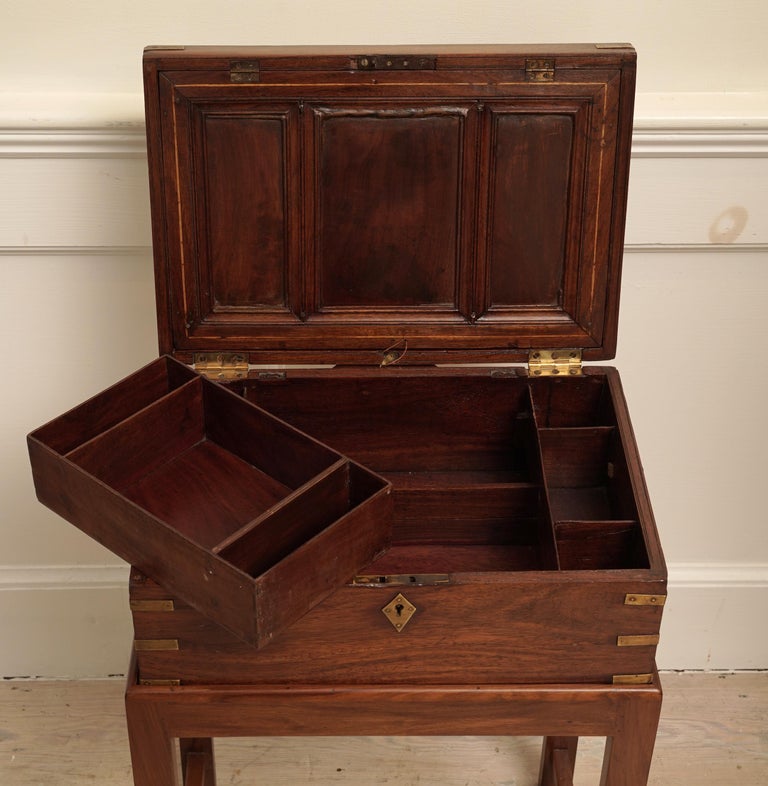 British Campaign Mahogany Officers Chest on Stand, Early 1900s at 1stDibs