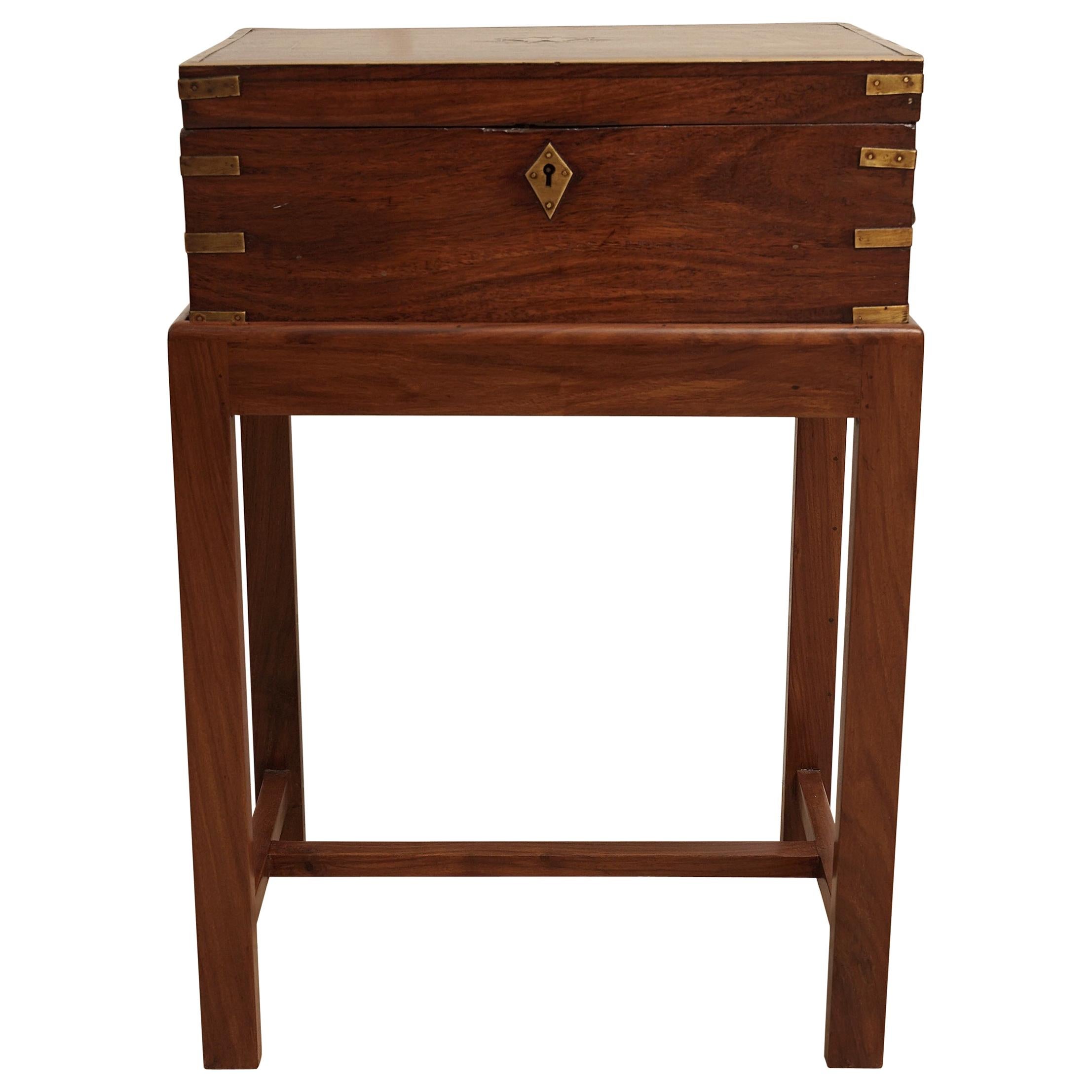 British Campaign Mahogany Officers Chest on Stand, Early 1900s at 1stDibs