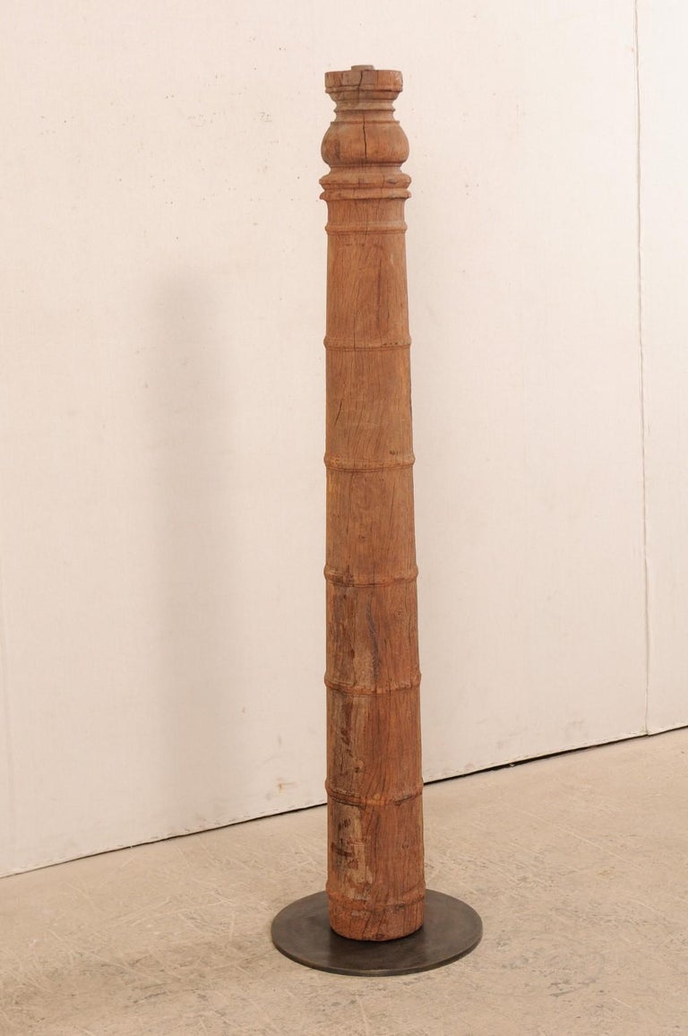 British Colonial Decorative Carved Wood Column For Sale at 1stDibs