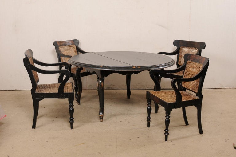 British Colonial Dining Set Round Table and Four Arm Chairs w/Cane Seat ...