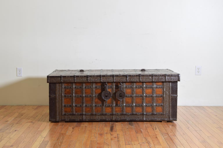 British Colonial Indian Large Teak and Iron-Bound Haveli Trunk, circa ...