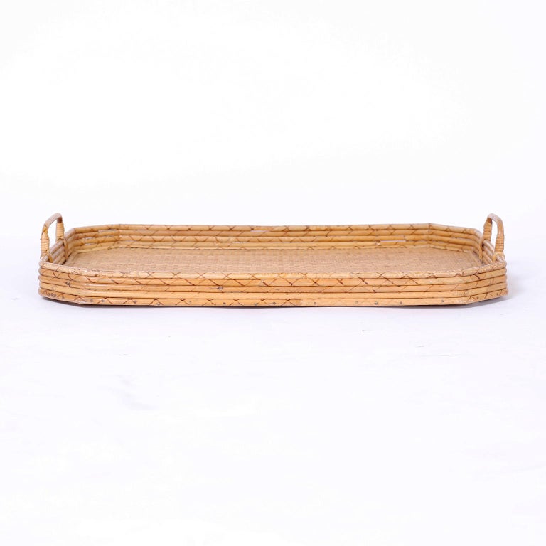 British Colonial Rattan and Grass Cloth Serving Tray at 1stDibs
