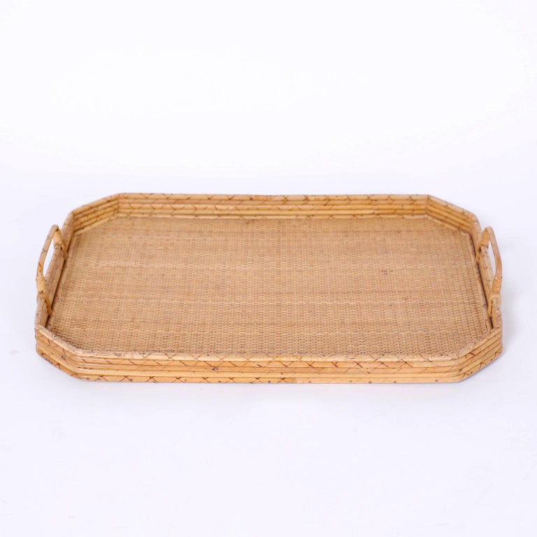 British Colonial Rattan and Grass Cloth Serving Tray at 1stDibs